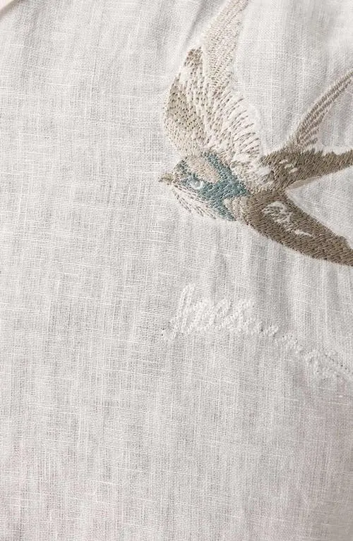 ALLSAINTS Avia Bird Embroidered Linen Camp Shirt