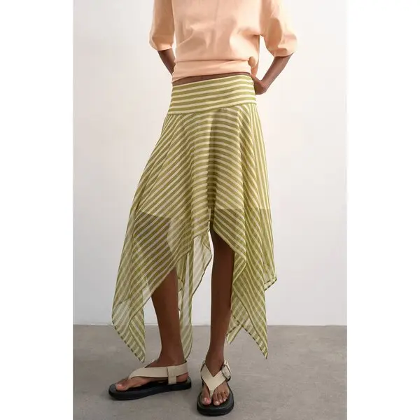 Topshop Striped Hanky Hem Miniskirt - Mgreen