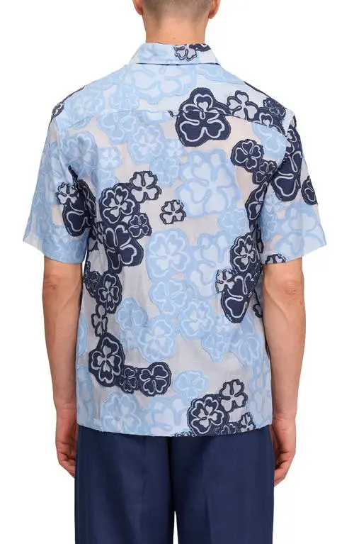 Nn07 Freddy Floral Short Sleeve Button-up Shirt - Blue Multi