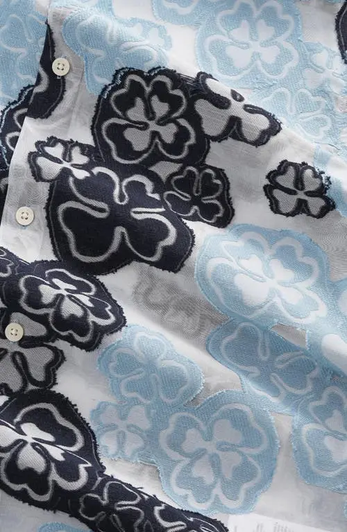 Nn07 Freddy Floral Short Sleeve Button-up Shirt - Blue Multi