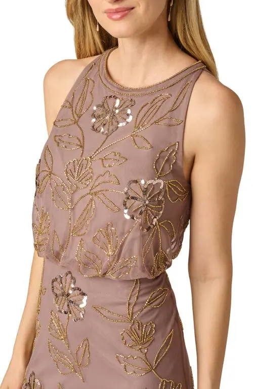 Adrianna Papell Beaded Floral Sleeveless Gown