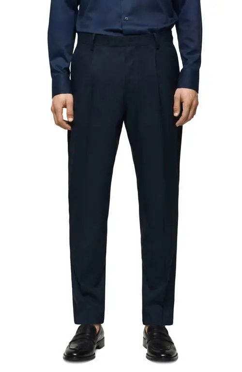 Mango Slim Fit Virgin Wool Suit Pants - Dark Navy