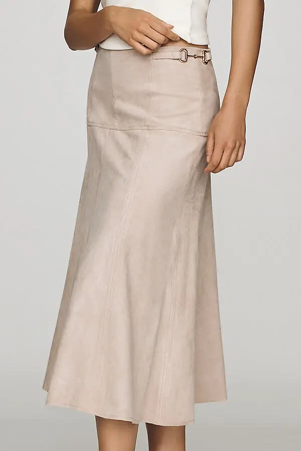 Maeve Twyla Paneled Faux Suede Midi Skirt