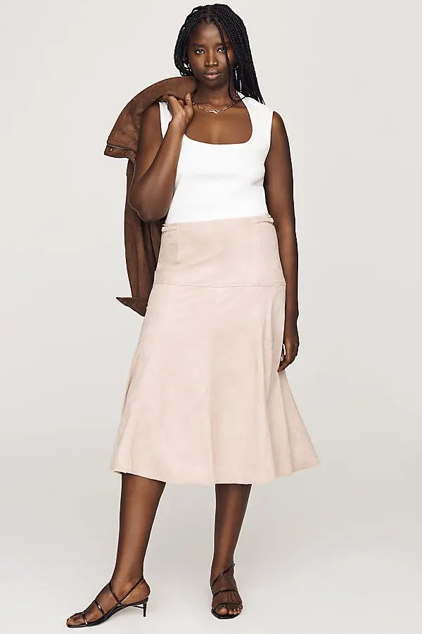 Maeve Twyla Paneled Faux Suede Midi Skirt