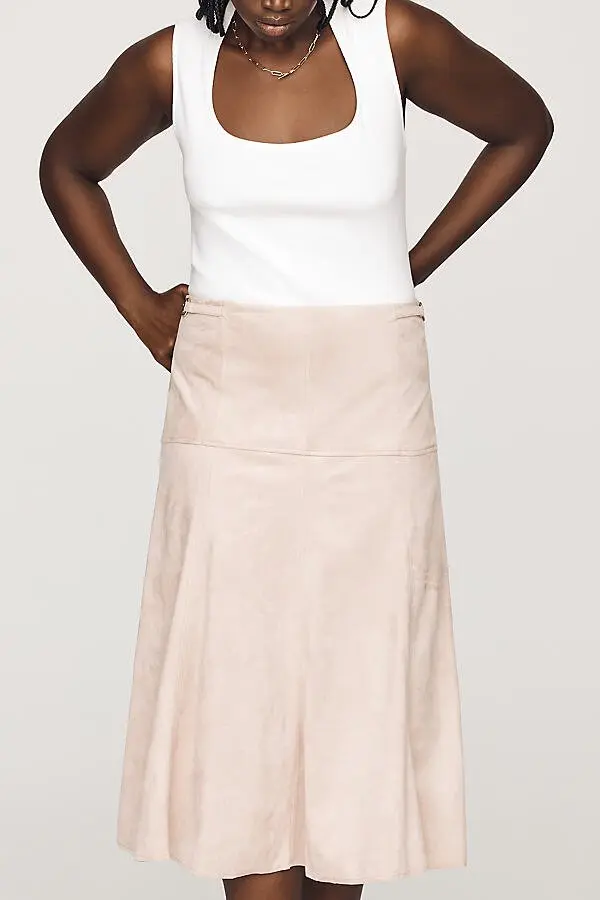 Maeve Twyla Paneled Faux Suede Midi Skirt