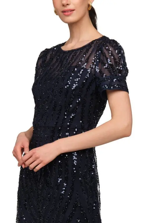 Js Collections Ivetta Sequin Stripe Illusion Neck Column Gown