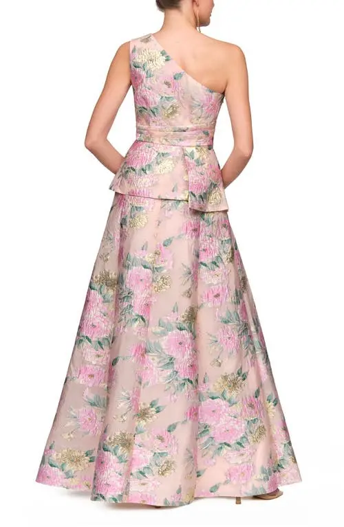 Js Collections Floral Metallic Jacquard Peplum Gown