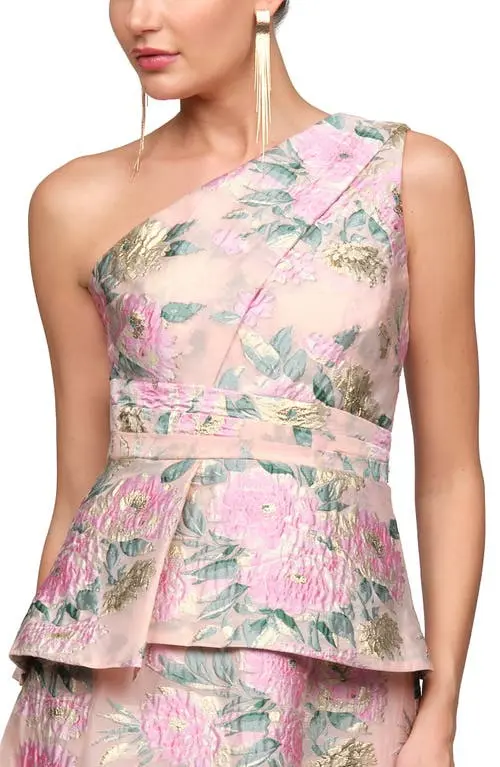 Js Collections Floral Metallic Jacquard Peplum Gown
