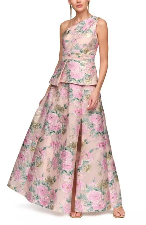 Js Collections Floral Metallic Jacquard Peplum Gown