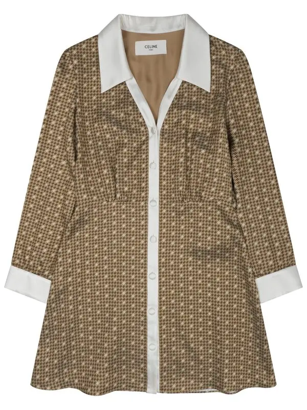 Celine Silk Twill Mini Shirt Dress - Brown