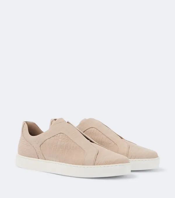 Manolo Blahnik Agilio Croc-effect Leather Slip-on Sneakers - Beige