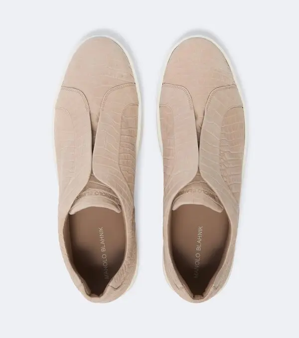 Manolo Blahnik Agilio Croc-effect Leather Slip-on Sneakers