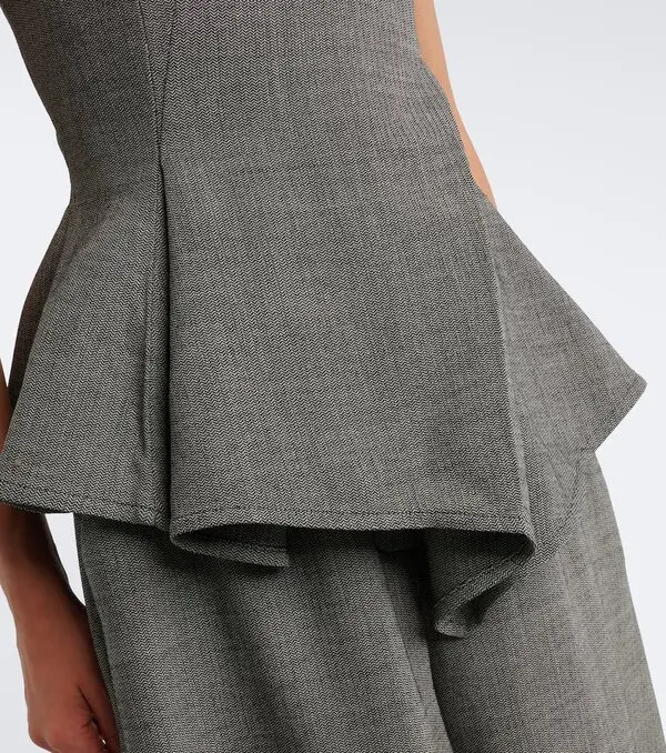 Magda Butrym Herringbone Pleated Peplum Wool-blend Top