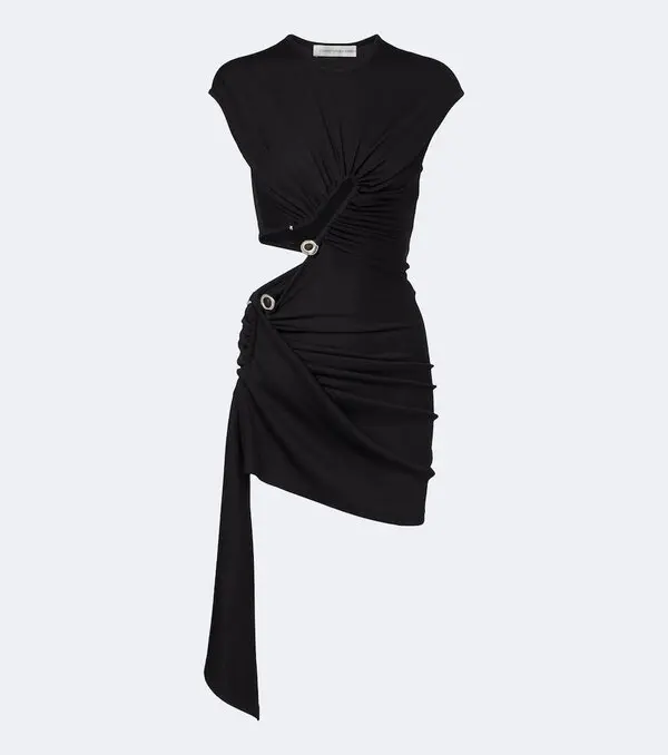 Christopher Esber Droplet Crystal Ribbed-knit Jersey Minidress - Black