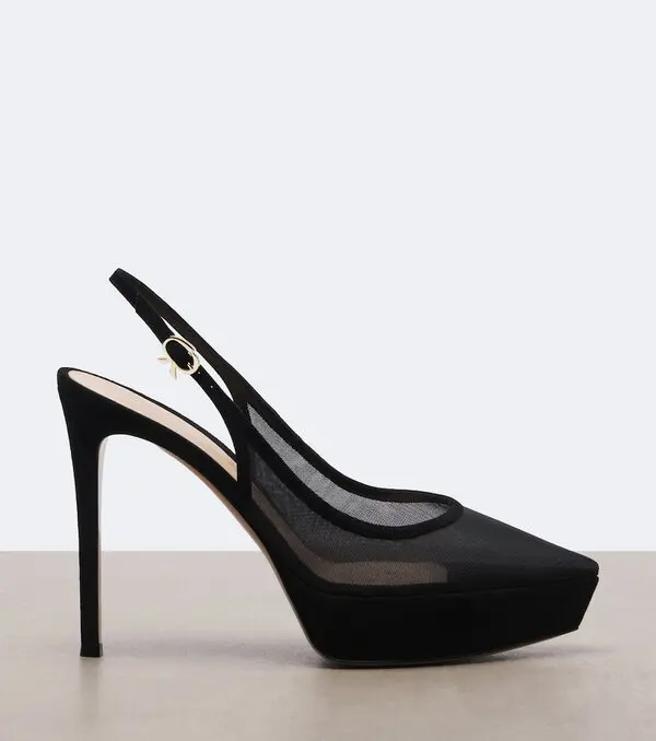 GIANVITO ROSSI Suede-trimmed Mesh Platform Slingback Pumps