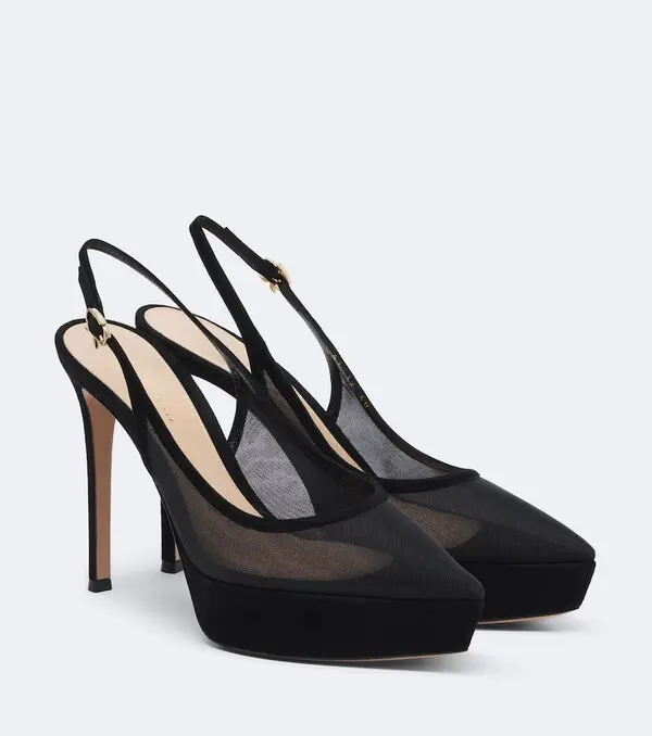 GIANVITO ROSSI Mesh Platform Slingback Pumps - Black