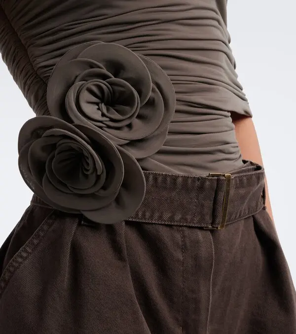 Magda Butrym Draped Off-shoulder Top With Floral Appliqu