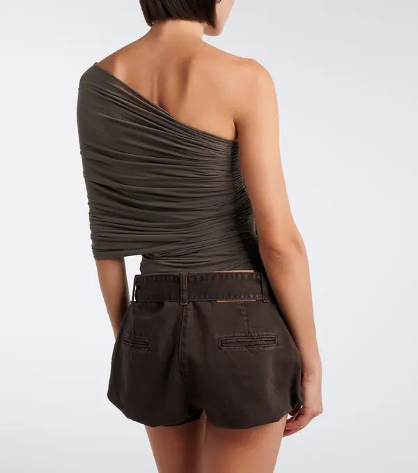 Magda Butrym Draped Off-shoulder Top With Floral Appliqu