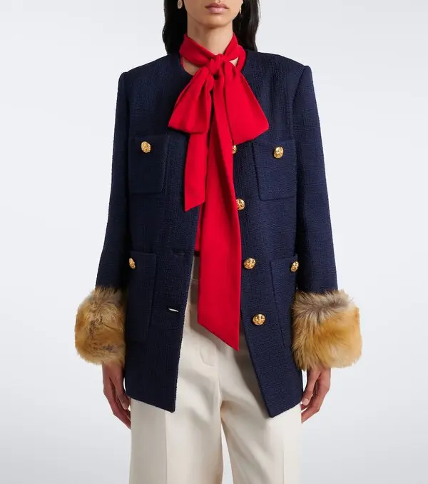 Valentino Garavani Shearling-trimmed Wool-blend Tweed Jacket