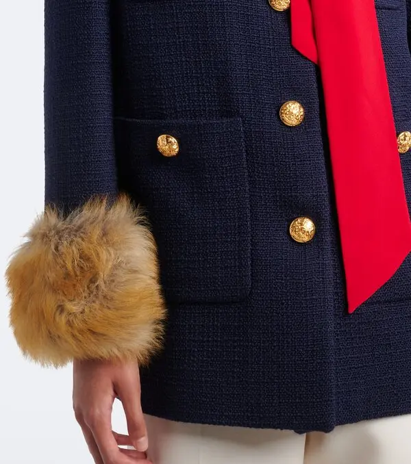 Valentino Garavani Shearling-trimmed Wool-blend Tweed Jacket