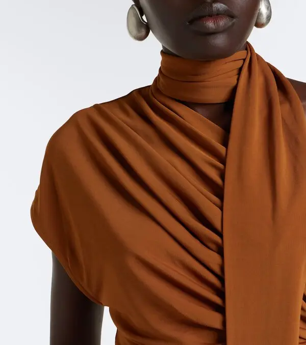 Christopher Esber Vienna Draped Scarf-detail Jersey Top In Cognac
