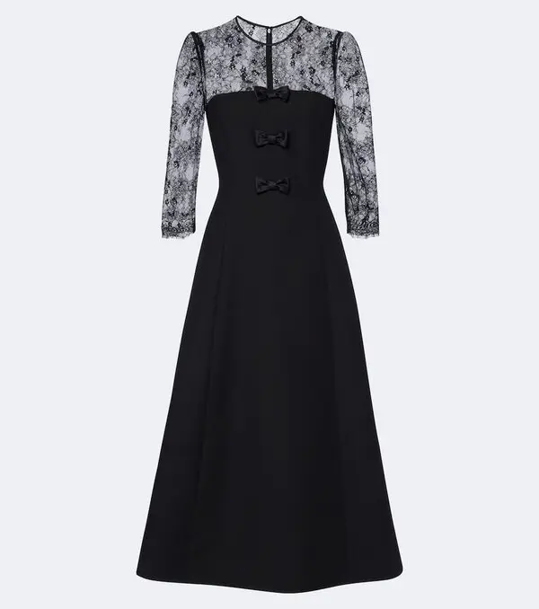 Valentino Garavani Crepe Couture Lace-trimmed Midi Dress - Black
