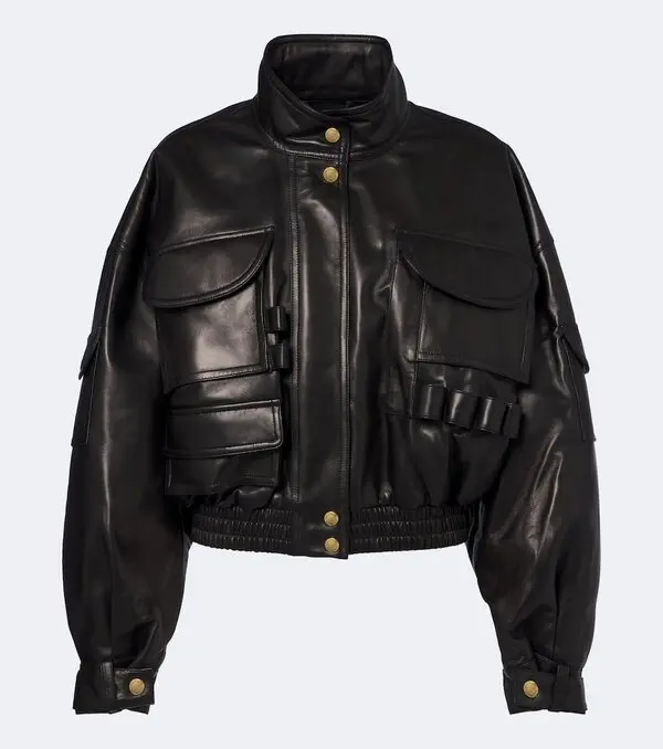 Balmain Cropped Leather Jacket With Zipped Front