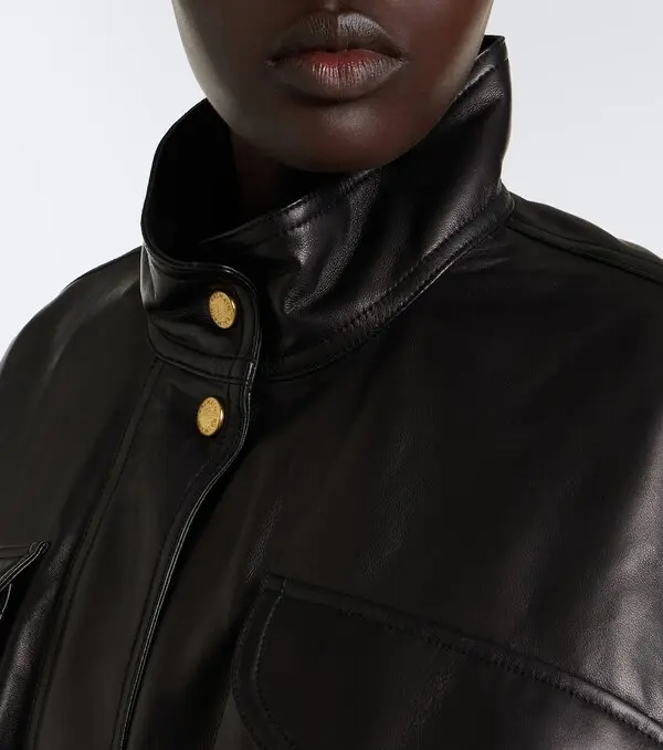 Balmain Cropped Leather Jacket With Zipped Front