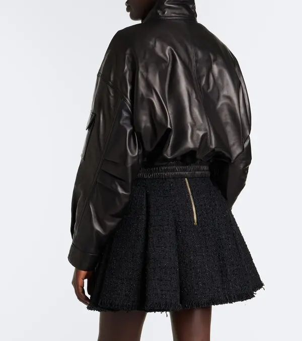 Balmain Cropped Leather Jacket With Zipped Front