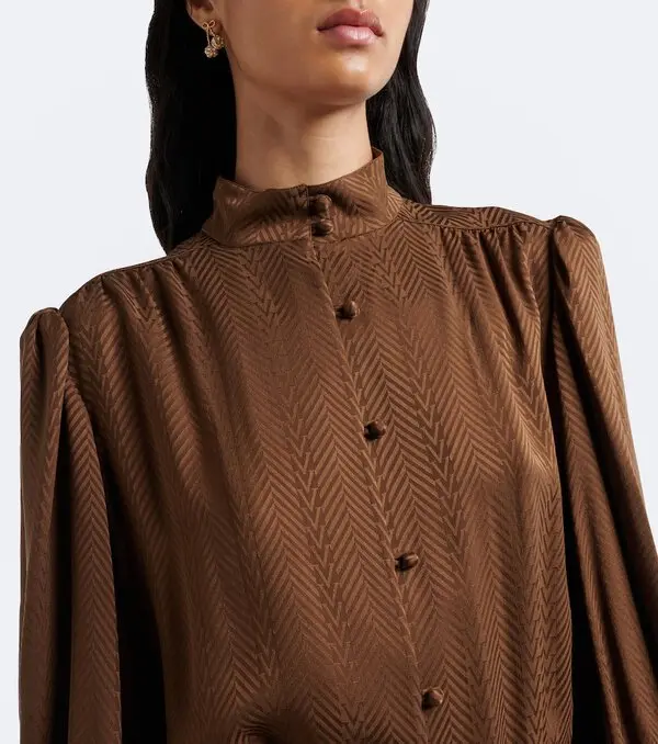 Valentino Garavani Belted Chevron Jacquard Silk Midi Dress