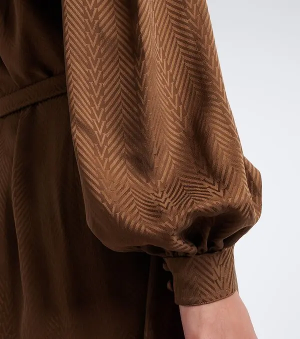 Valentino Garavani Belted Chevron Jacquard Silk Midi Dress
