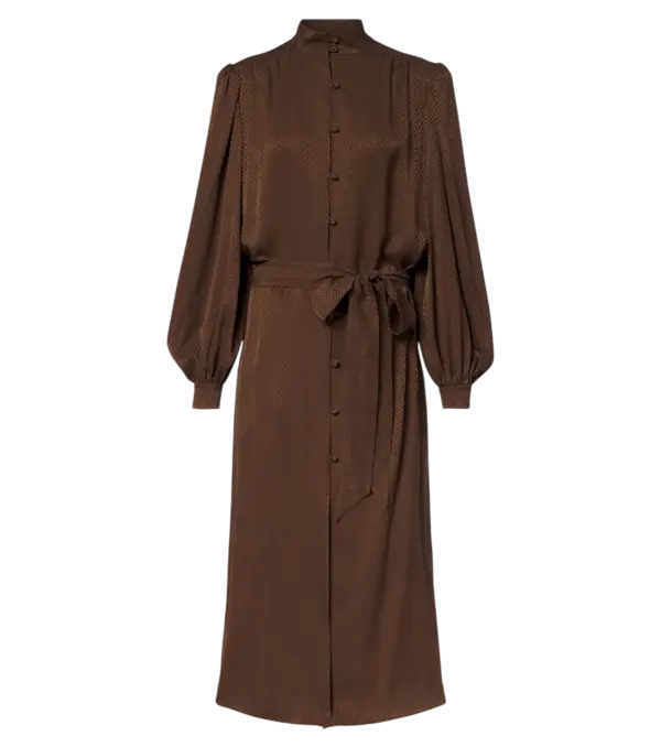 Valentino Garavani Belted Chevron Jacquard Silk Midi Dress - Brown