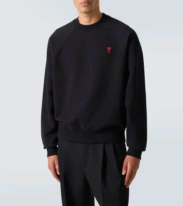 AMI Paris De Coeur Cotton Jersey Sweatshirt - Black