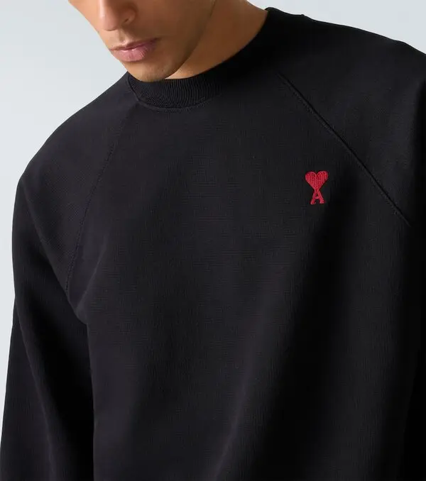 AMI Paris De Coeur Cotton Jersey Sweatshirt - Black