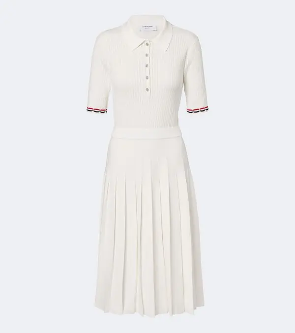 Thom Browne Ribbed-knit Cotton Polo Dress - White