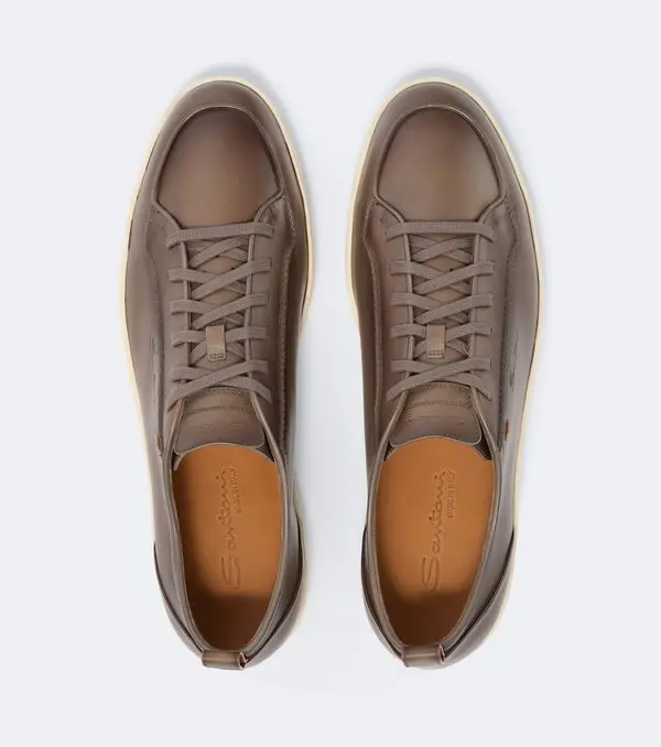 Santoni Leather Lace-up Sneakers - Brown