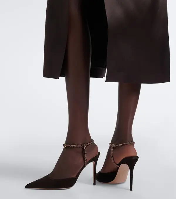 GIANVITO ROSSI Embellished Suede Slingback Pumps