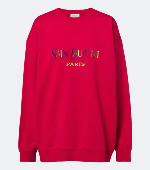 Saint Laurent Logo Cotton Jersey Sweatshirt - Red