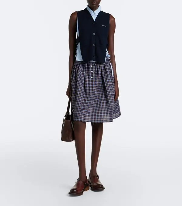 Miu Miu Checked Cotton Poplin Miniskirt