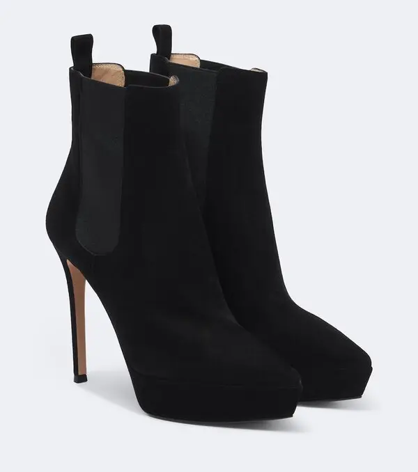 GIANVITO ROSSI Suede Platform Ankle Boots - Black
