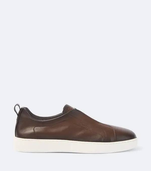 Santoni Victory Leather Slip-on Sneakers - Brown