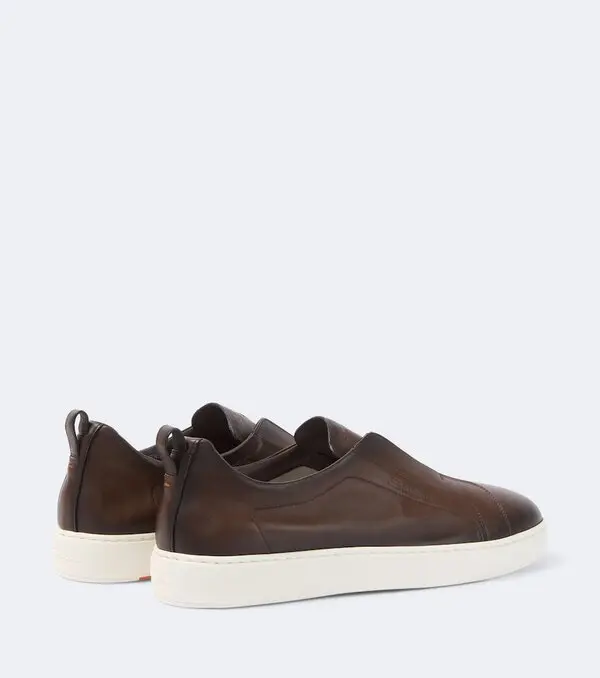 Santoni Victory Leather Slip-on Sneakers - Brown