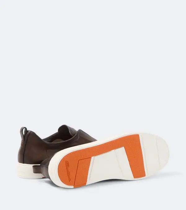Santoni Victory Leather Slip-on Sneakers - Brown