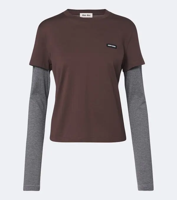 Miu Miu Layered Cotton Jersey T-shirt - Brown