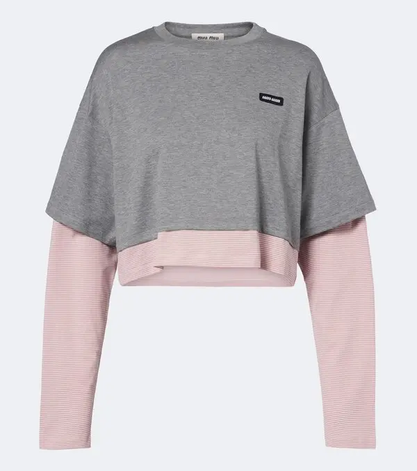 Miu Miu Layered Cotton Jersey T-shirt - Grey