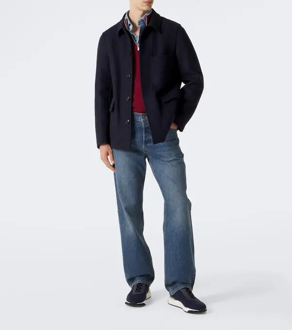 Santoni Leather-trimmed Knitted Sneakers