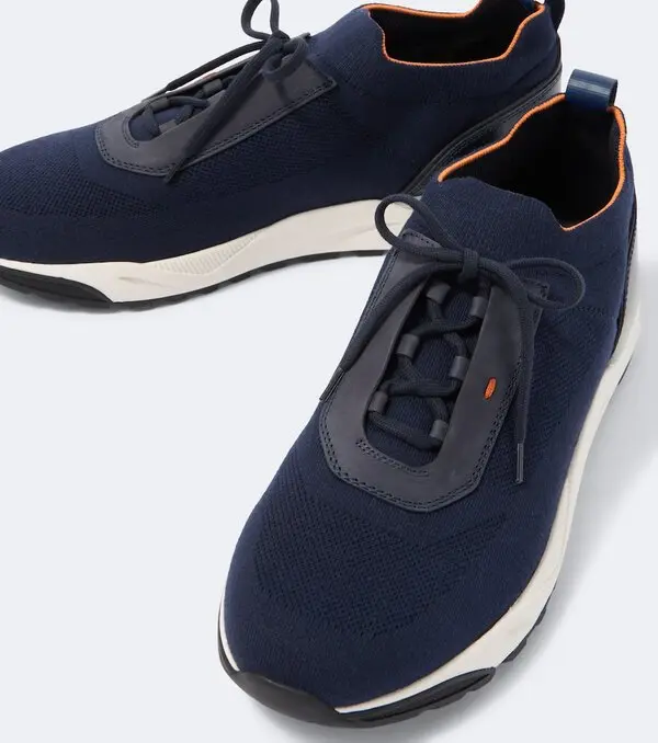 Santoni Leather-trimmed Knitted Sneakers