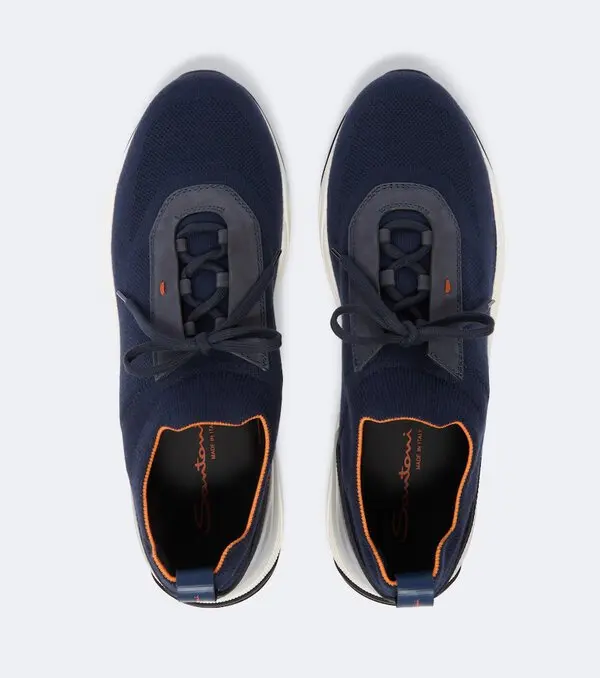 Santoni Leather-trimmed Knitted Sneakers