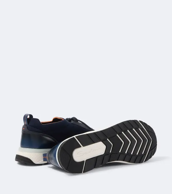 Santoni Leather-trimmed Knitted Sneakers