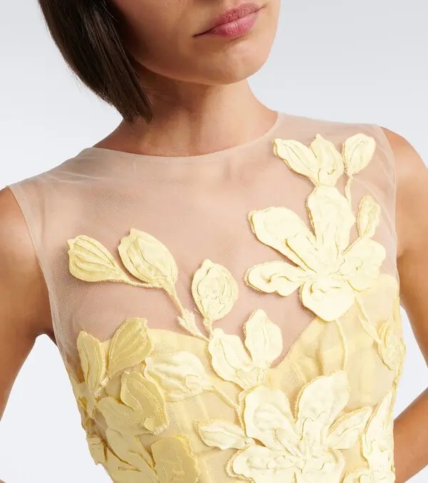 Monique Lhuillier Floral Tulle Midi Dress